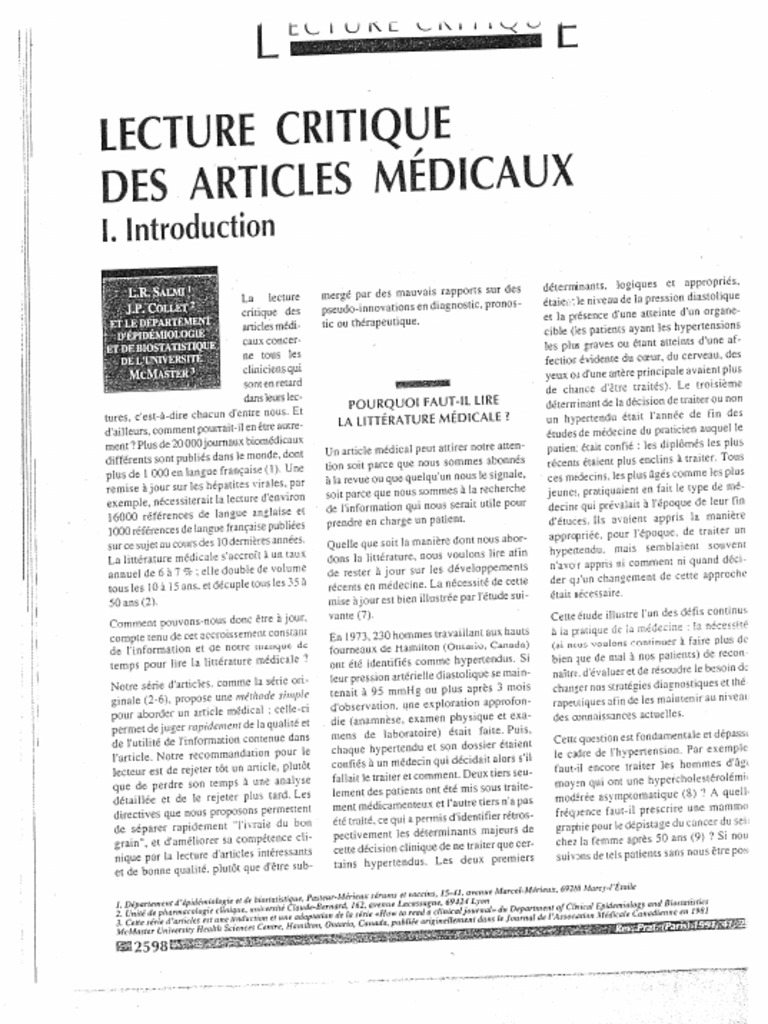 1 - Lect Crit Des Articles Medicaux Introduction | PDF