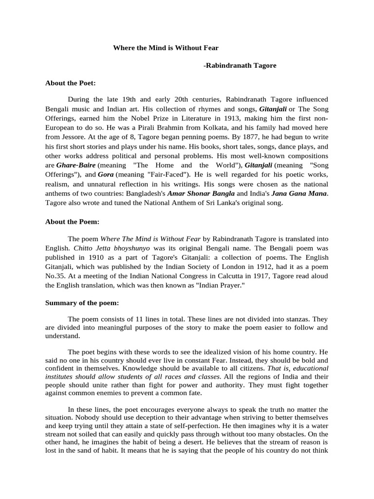 Tagore's Vision: Mind Without Fear | PDF | Rabindranath Tagore
