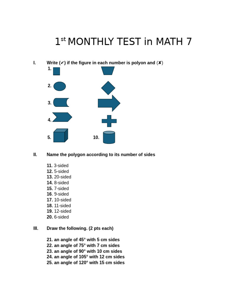 1st Monthly Test in Math 7 (2025) | PDF