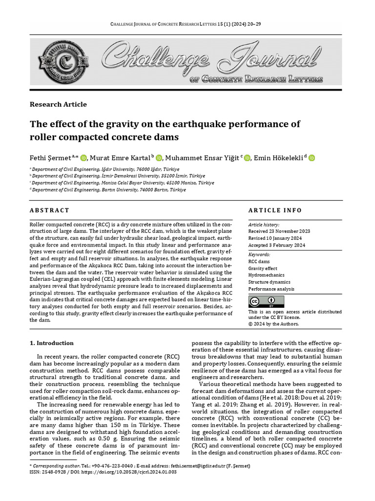 The Effect Of The Gravity On The Earthquake Performance Of Roller Compacted Concrete Dams Pdf