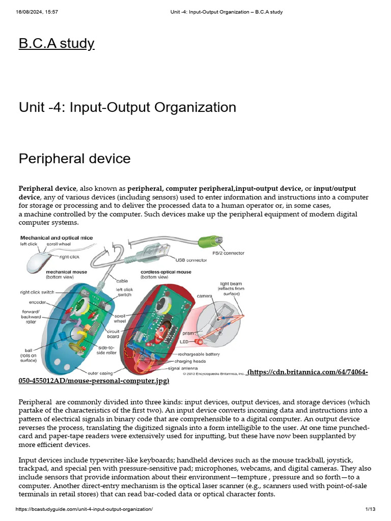 Unit - 4 - Input-Output Organization - B.C.a Study | PDF | Input/Output | Central Processing Unit