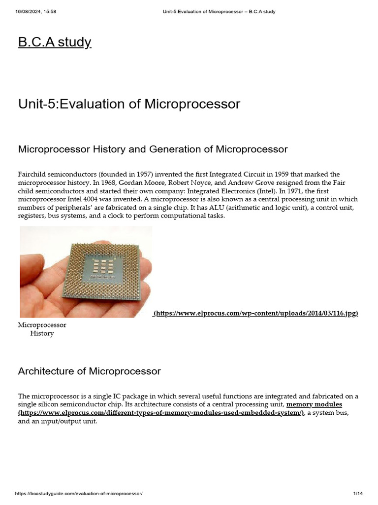 Unit-5 - Evaluation of Microprocessor - B.C.a Study | PDF | Microprocessor | Central Processing Unit