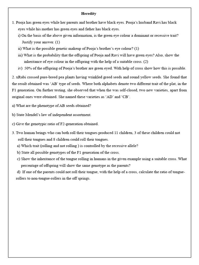 Heredity Practice Questions | PDF