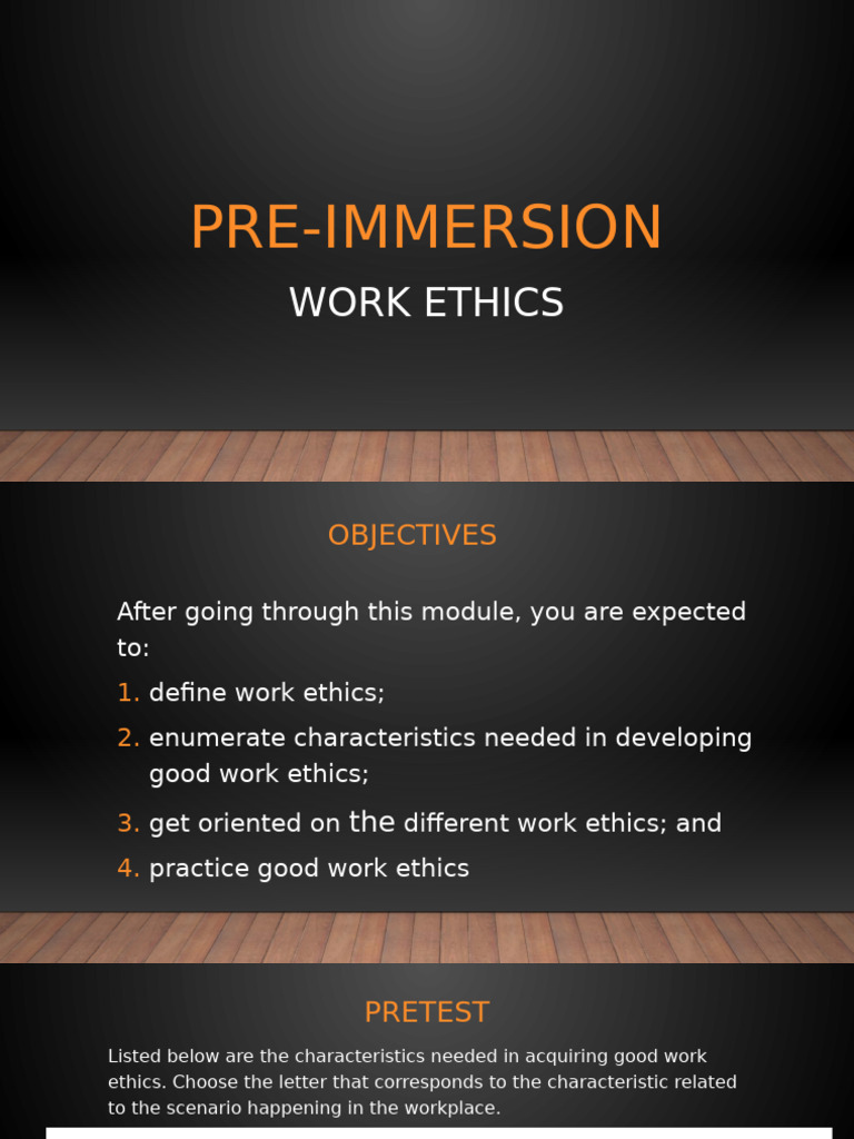 Pre Immersion Work Ethics | PDF | Integrity