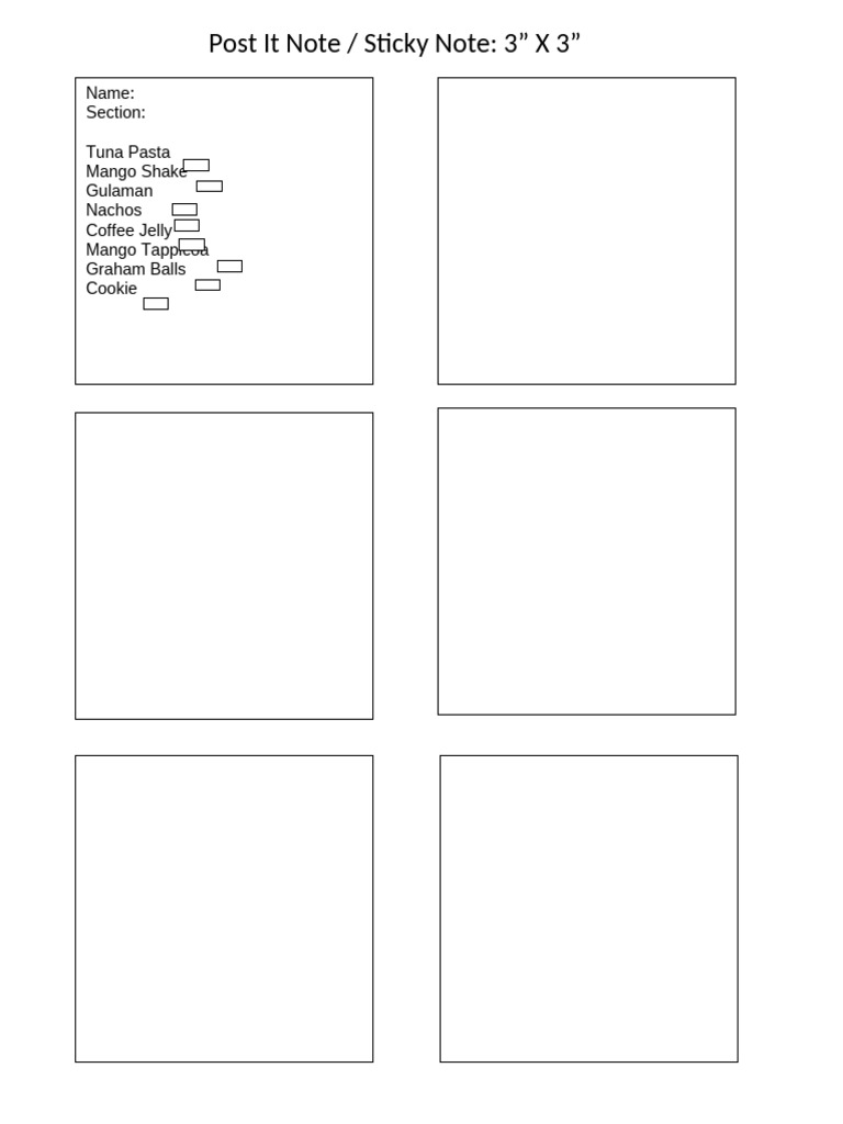 Sticky Note Sample Word Template | PDF