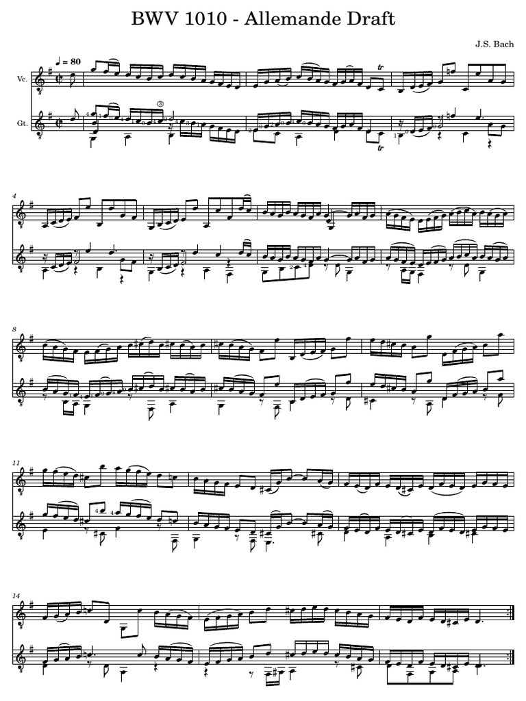 Allemande Draft - BWV 1010 | PDF | Johann Sebastian Bach | Bach Family