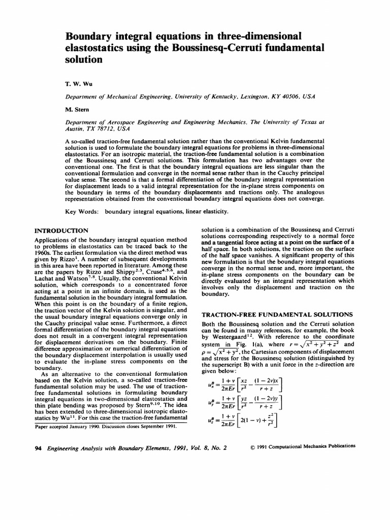 Boundary Integral Equations in 3D Elastostatics Using Boussinesq-Cerruti Solution | PDF | Linear ...