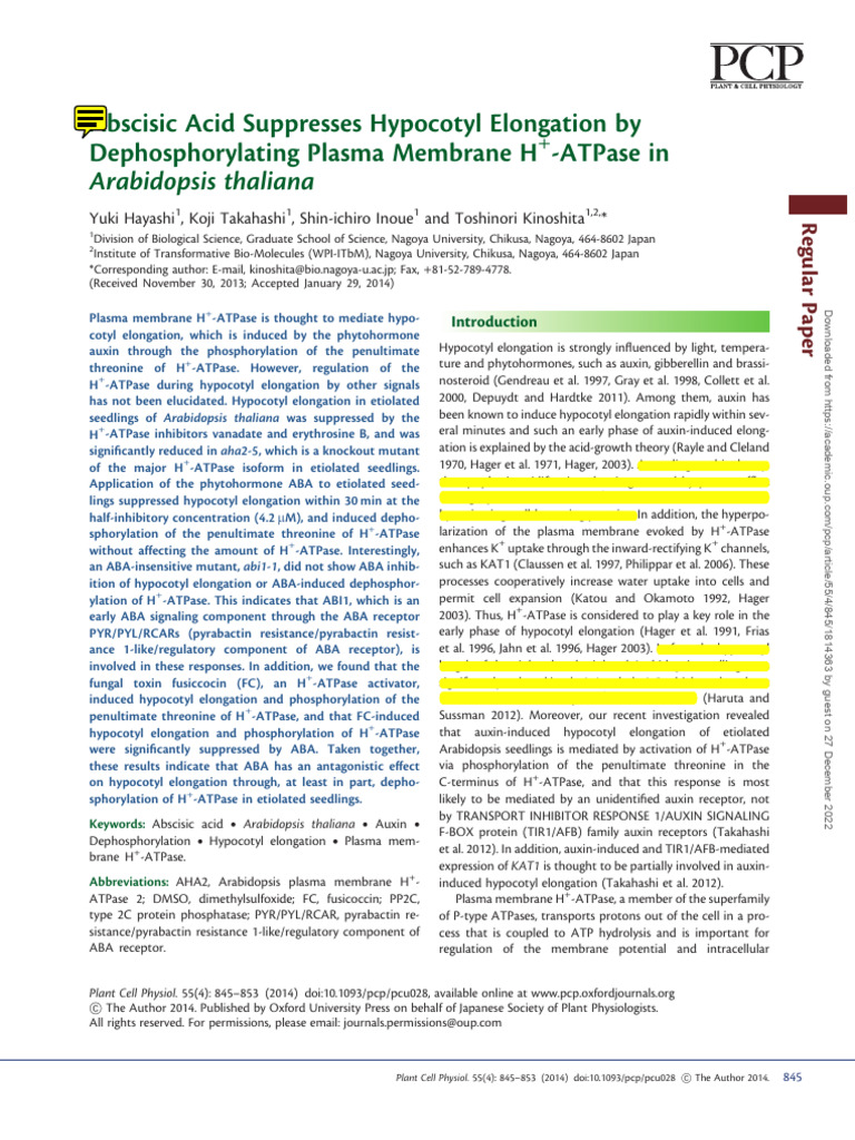 Hayashi-2014-Abscisic Acid Suppresses Hypocoty | PDF | Plant Hormone ...