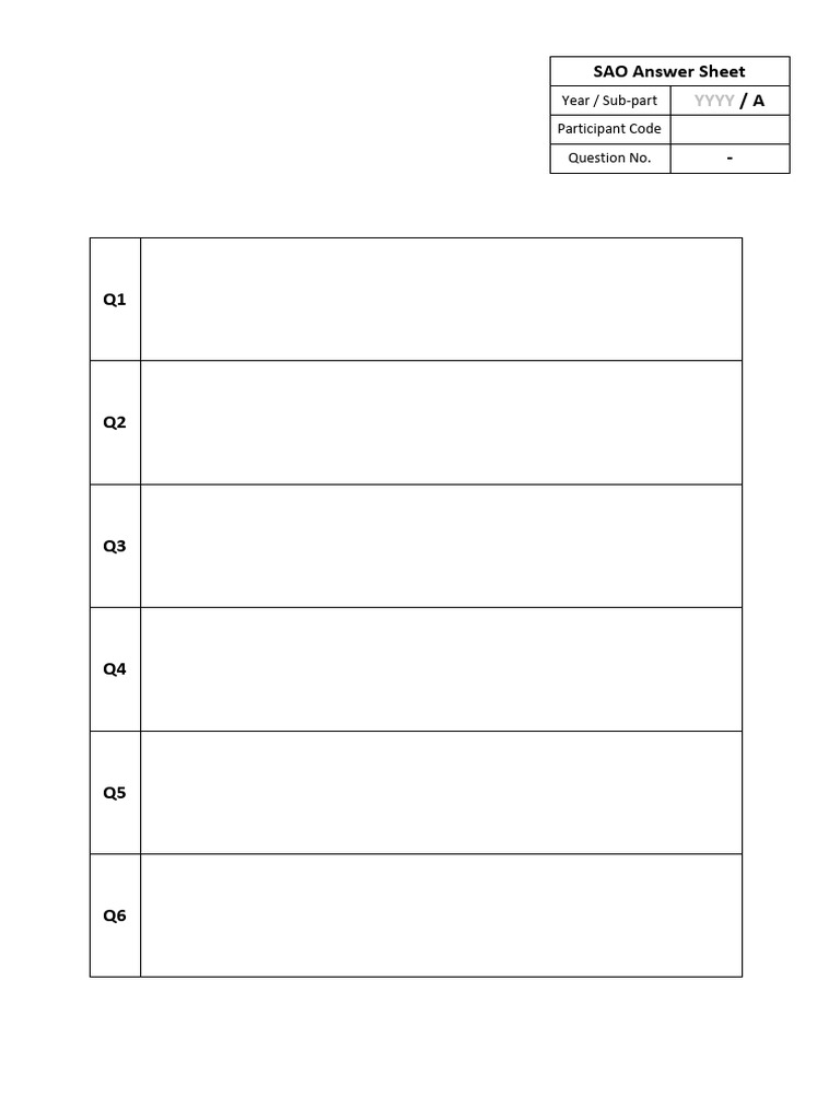 SAO Answer Sheet Template | PDF