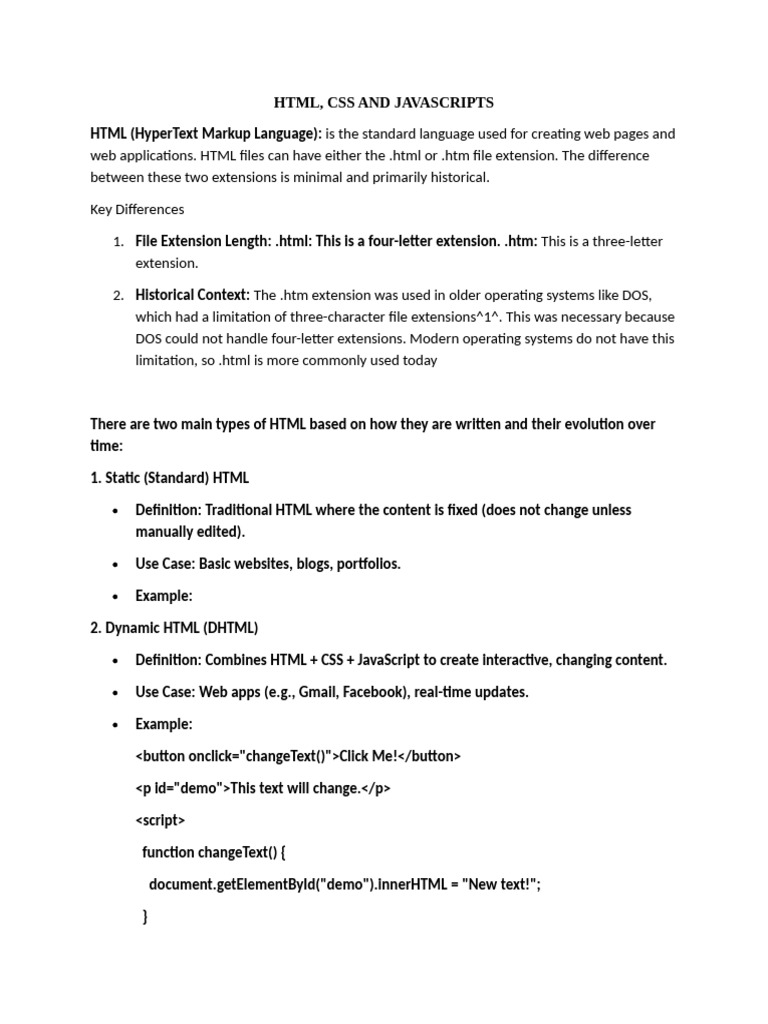 CSC 104 HTML, Css and Javascript Notes | PDF | Html | World Wide Web