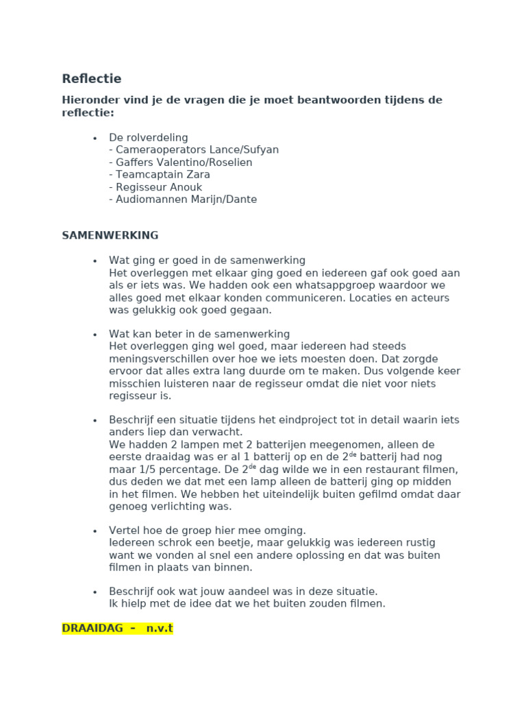 Reflectie Project Einde | PDF