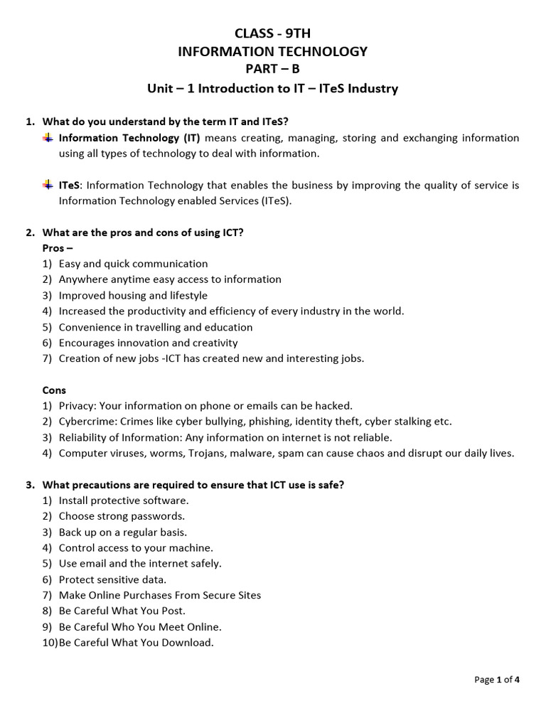 Overview of IT and ITeS for Class 9 | PDF | Electrocardiography ...