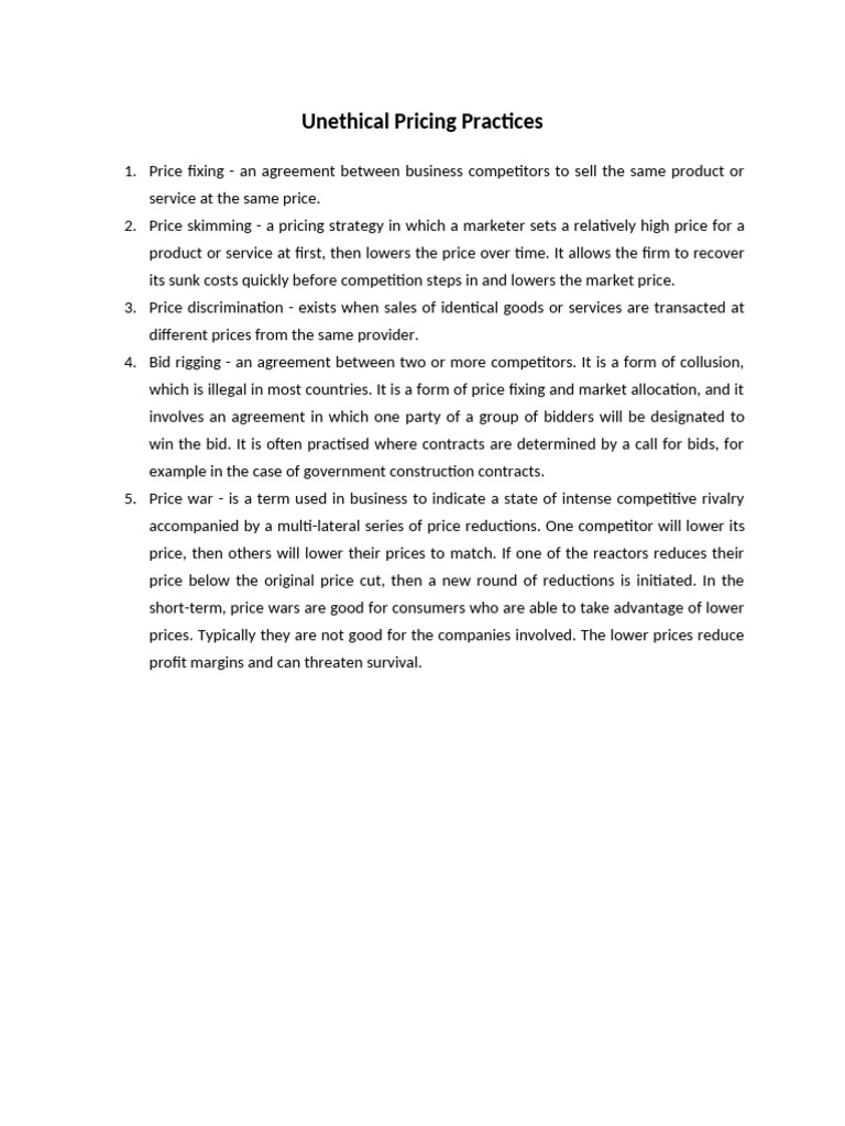Unethical Pricing Practices Explained | PDF