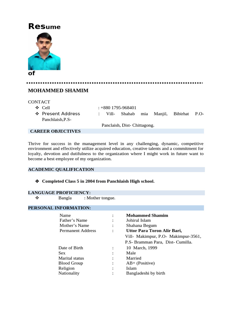 Resume of Mohammed Shamim | PDF | Learning
