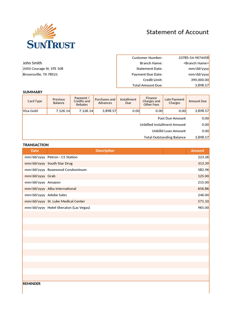 Bank Statement Template 4 TemplateLab | PDF | Credit Card | Service ...