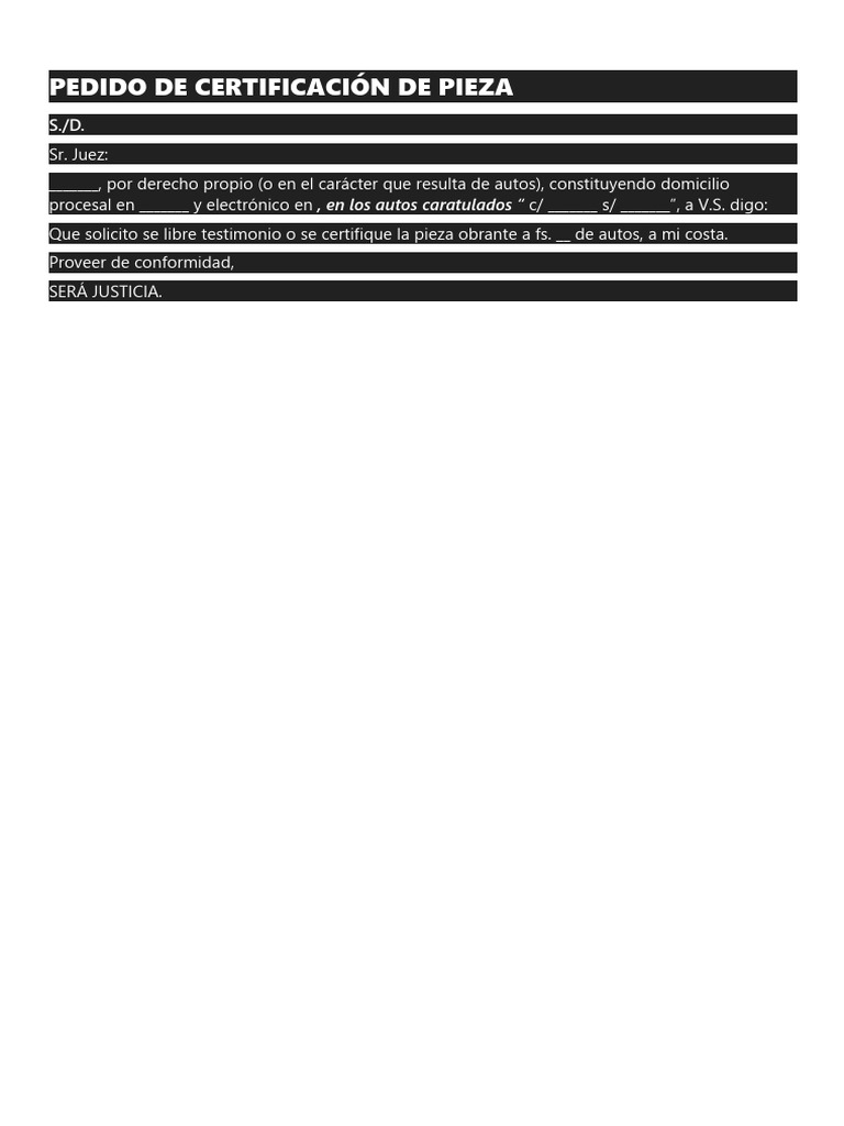 Pedido de Certificación de Pieza | PDF