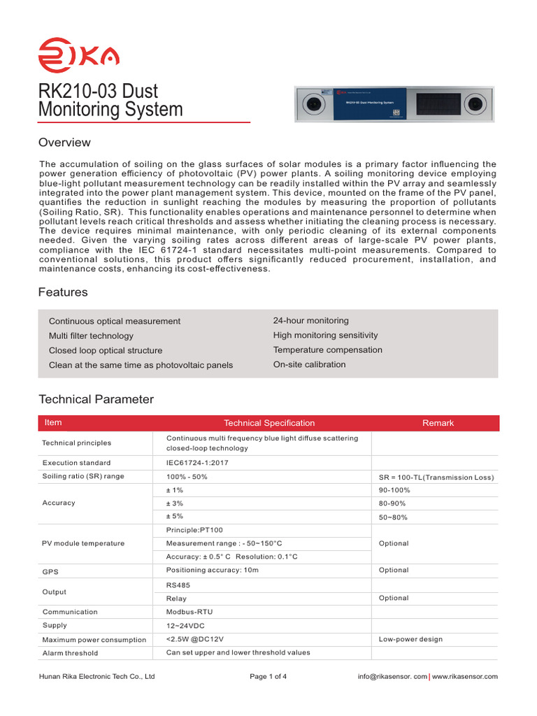 Rk210 03 Dust Monitoring System Specification v50 | PDF | Photovoltaics ...