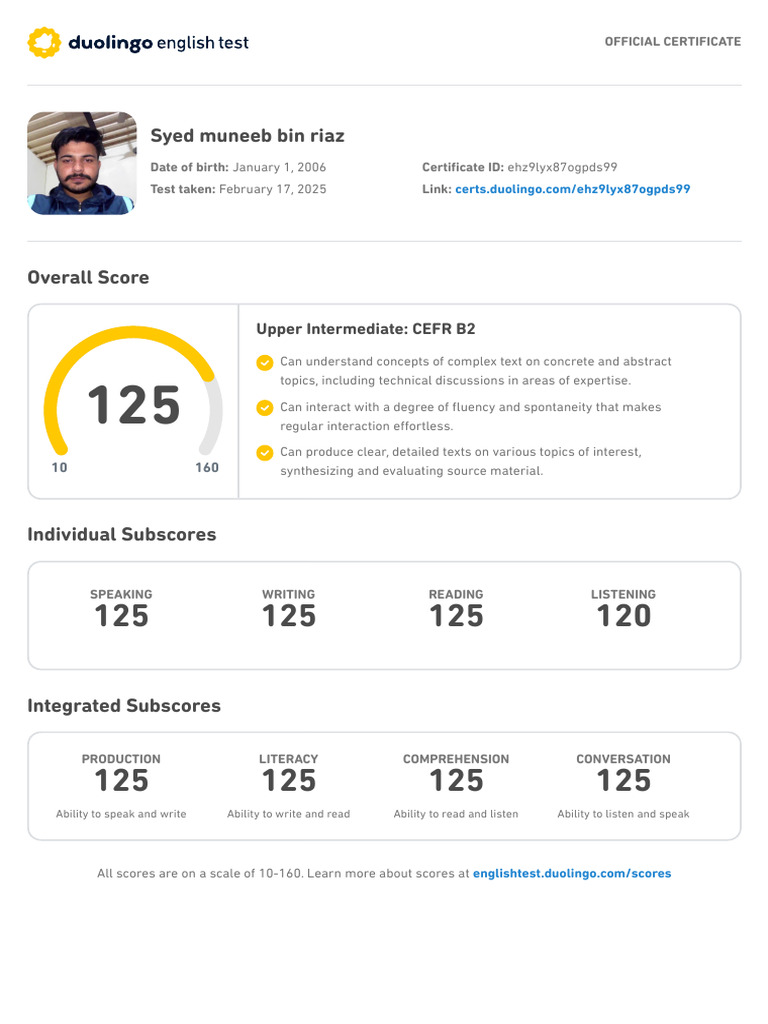 Duolingo English Test Result: B2 Score | PDF