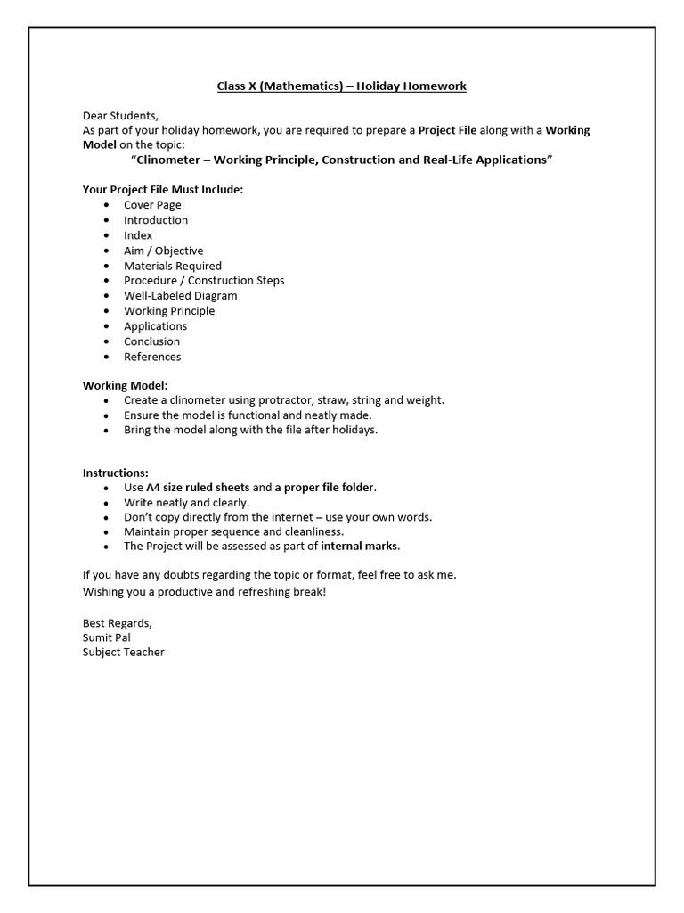 Class 10 Maths - Holiday Homework | PDF