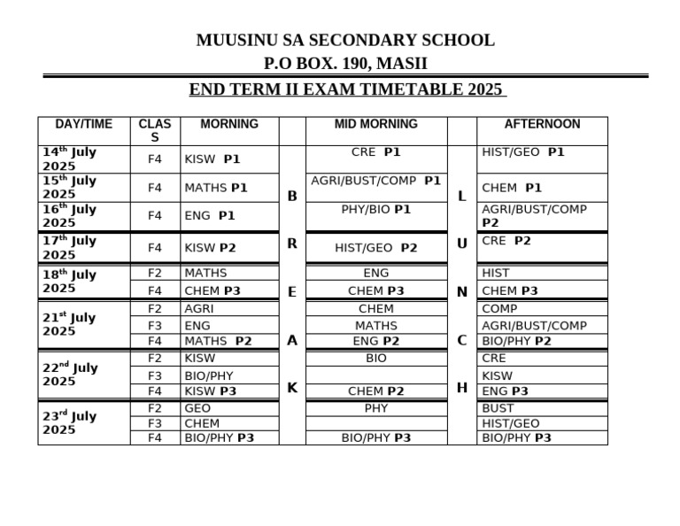 Exam Timetable 2025 Et2 1 | PDF