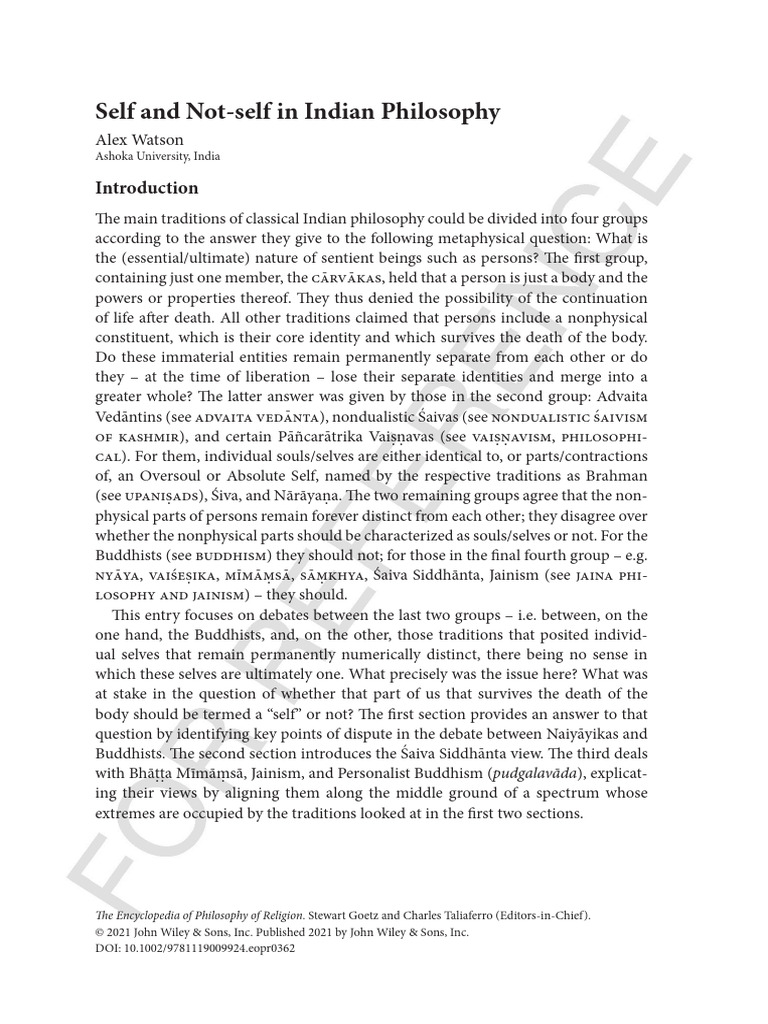 Watson2021Self and Not Self in Indian Philosophy | PDF | Ātman ...