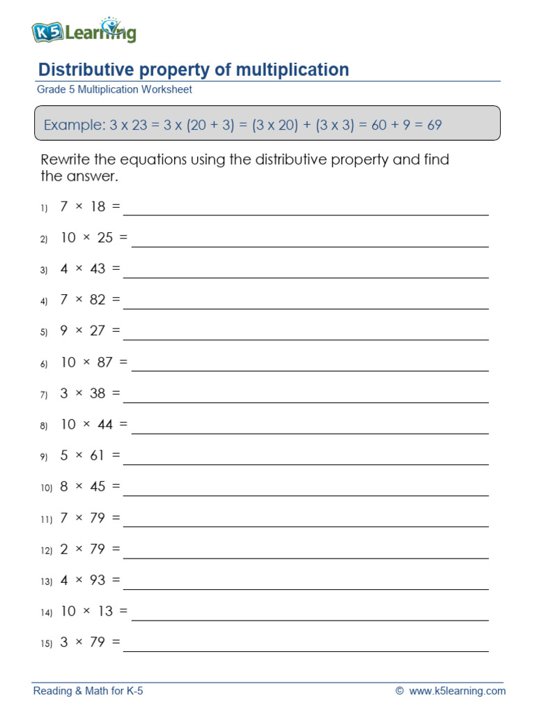 Grade 5 Distributive Property Worksheet | PDF