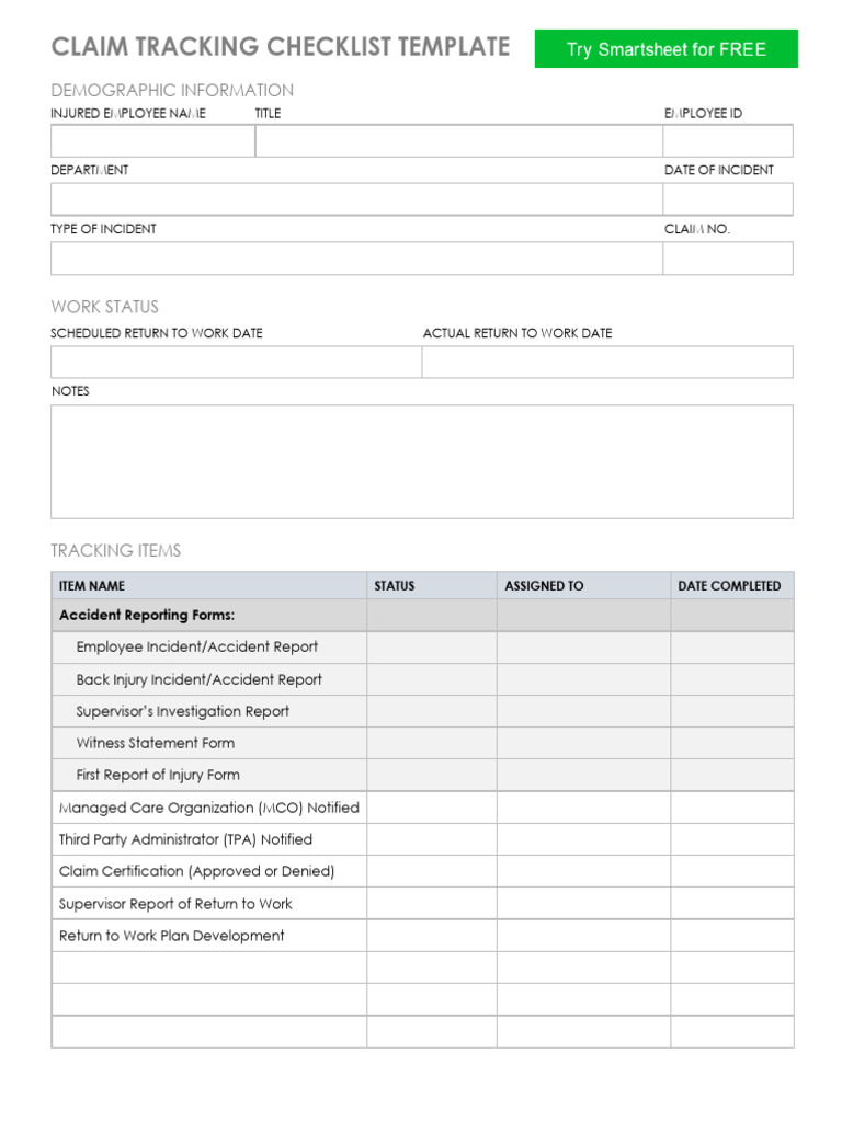 IC Claim Tracking Checklist Template | PDF