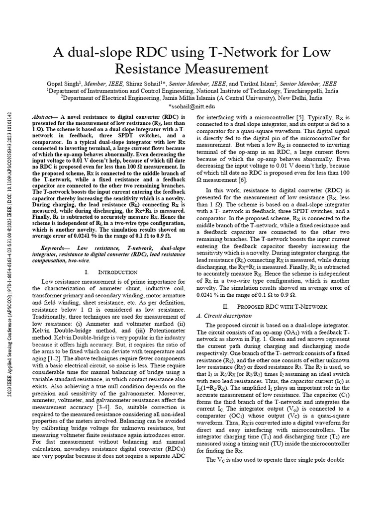 A Dual-Slope RDC Using T-Network For Low Resistance Measurement | PDF ...