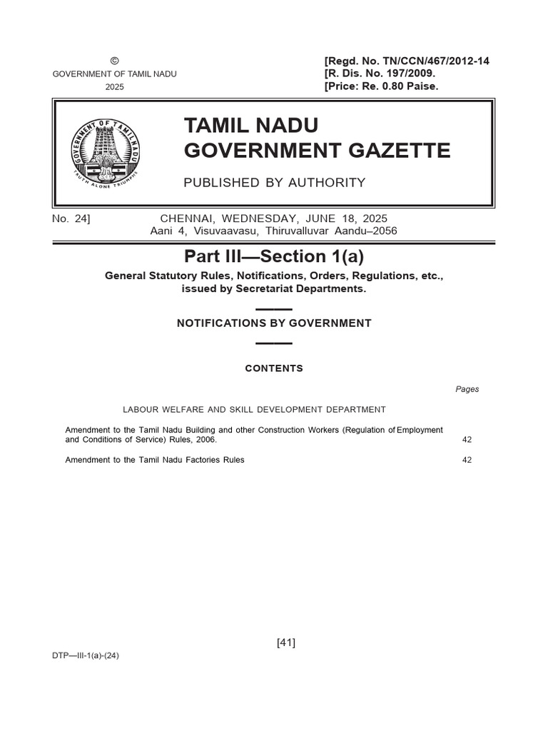 Amendment Notification Under Tamil Nadu Bocw Regulation of Employment | PDF | Justice | Crime ...