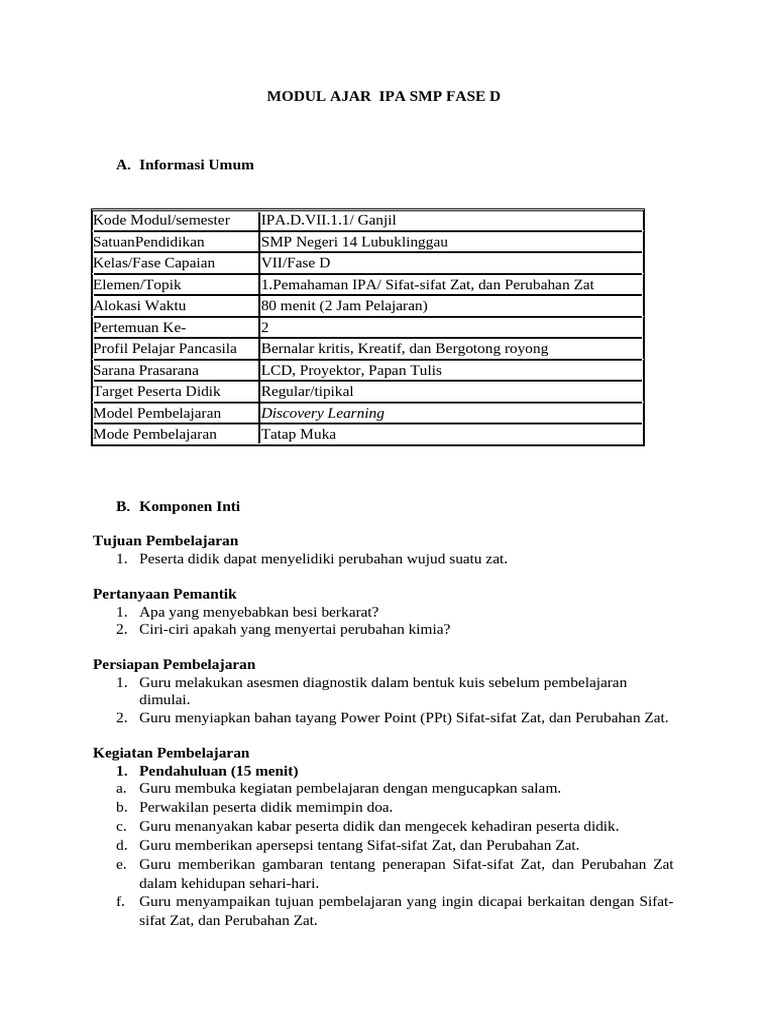 Modul Ajar IPA Kelas 7 Fase D | PDF