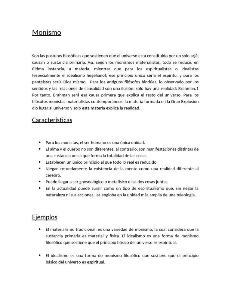 Monismo y Pluralismo | PDF | Monismo | Teorías metafísicas