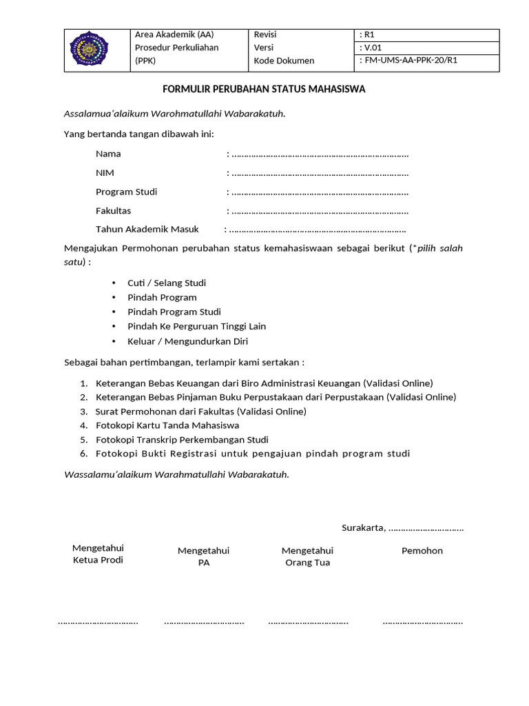 Form Perubahan Status v2 | PDF