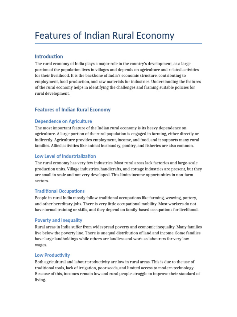 Features of Indian Rural Economy | PDF | Agriculture | Poverty