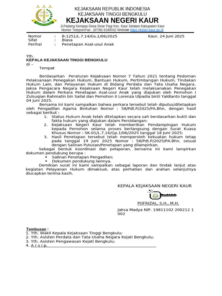 Surat Penetapan Asal-Usul Anak | PDF