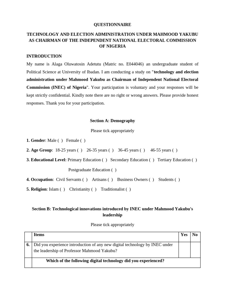 Questionnaire Mahmood | PDF | Elections | Political Events