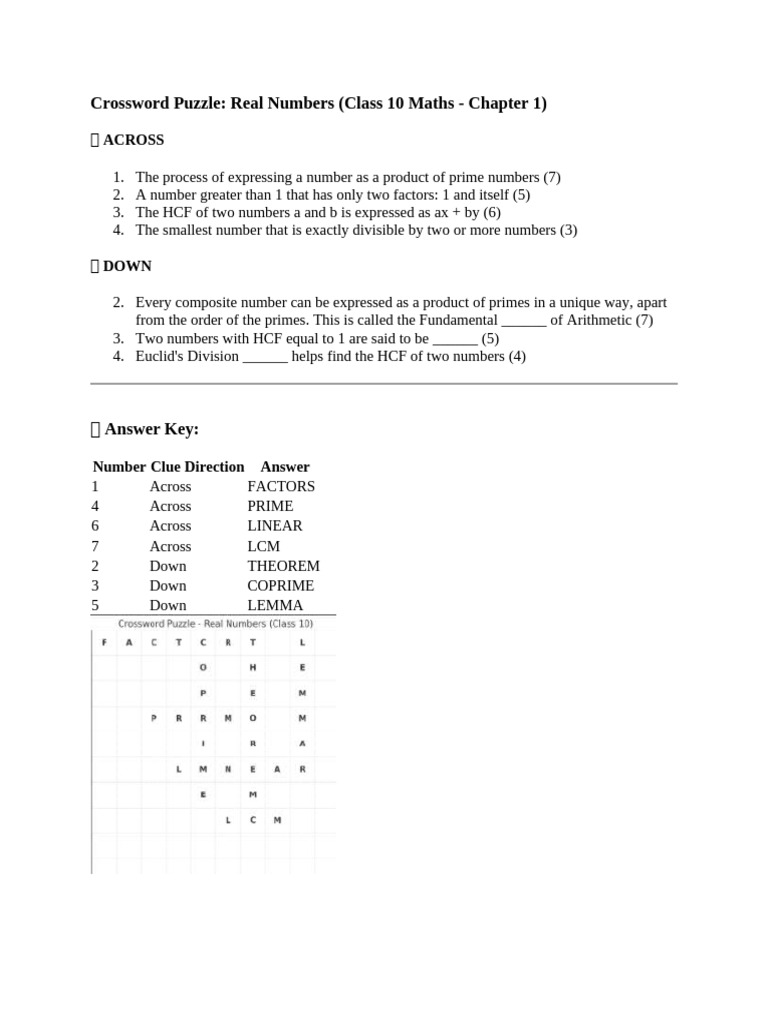 Crossword Puzzle-Real Numbers | PDF
