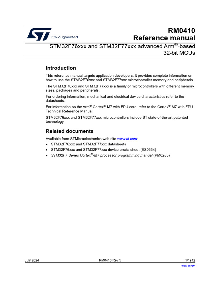 Dm00224583 Stm32f7 Series Advanced Armbased Mcus Stmicroelectronics | PDF | Computing | Central ...