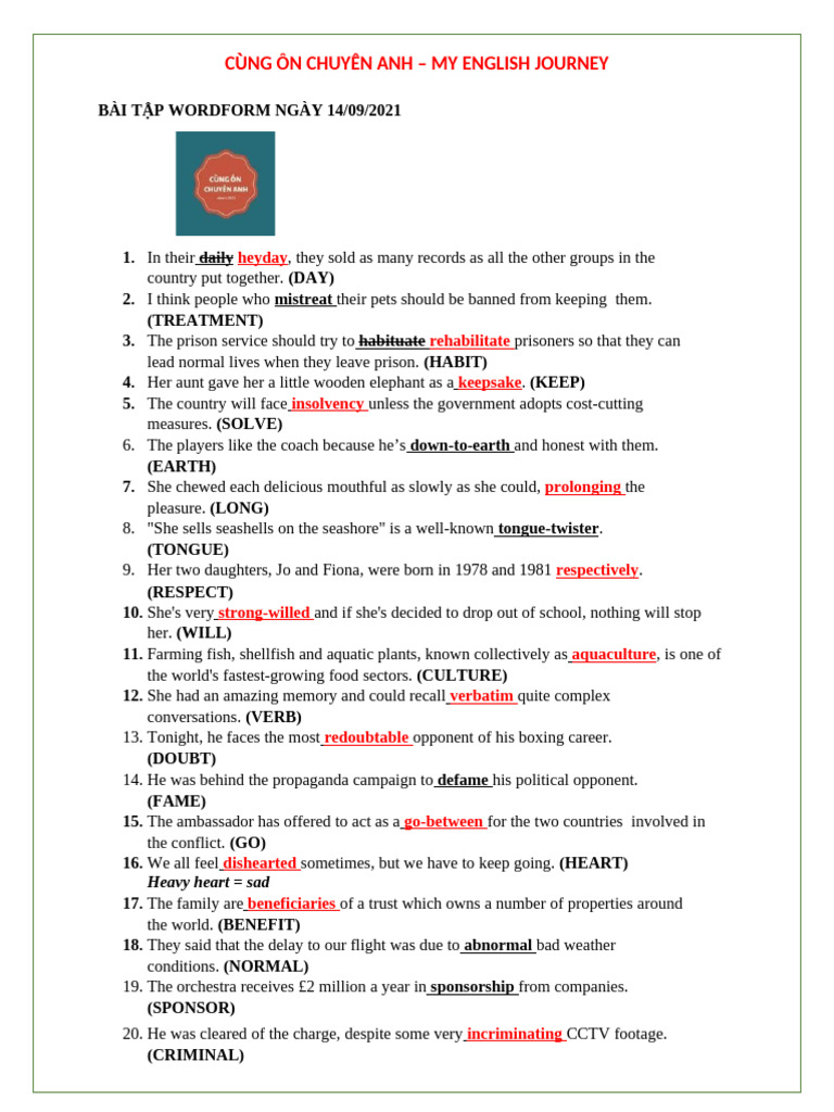 Word Form Exercises for English Learners | PDF