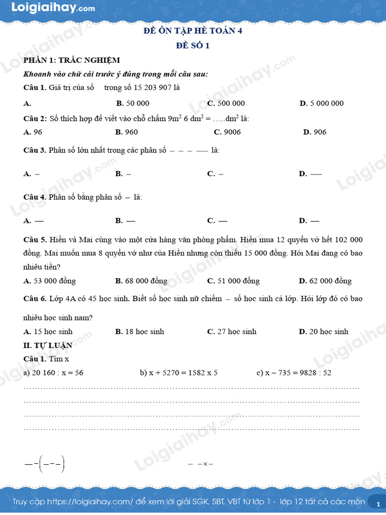 De On Tap He Lop 4 Len Lop 5 Mon Toan de So 1 Co Loi Giai Chi Tiet 1749107616 | PDF