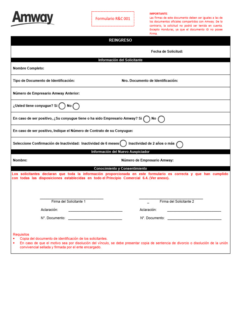Formulario RyC001 Reingreso | PDF | Business