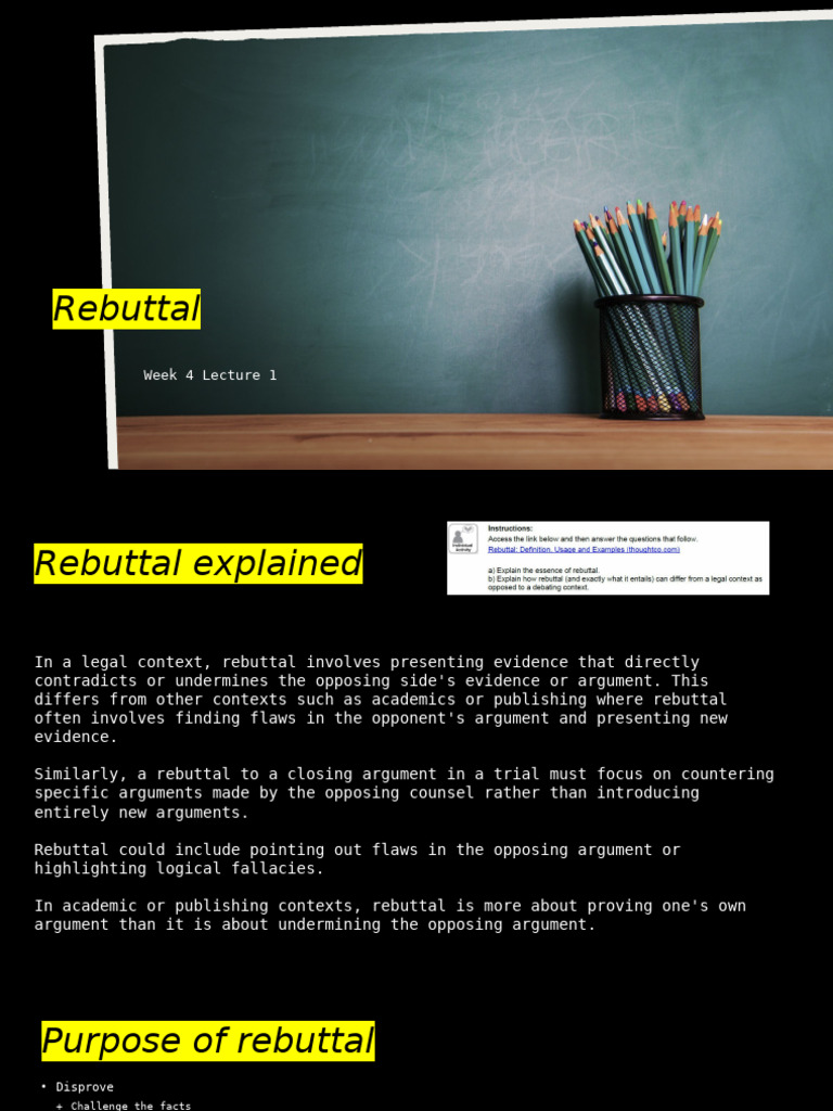 Week 4 Lecture 1 Rebuttal 2025 | PDF | Argument | Witness