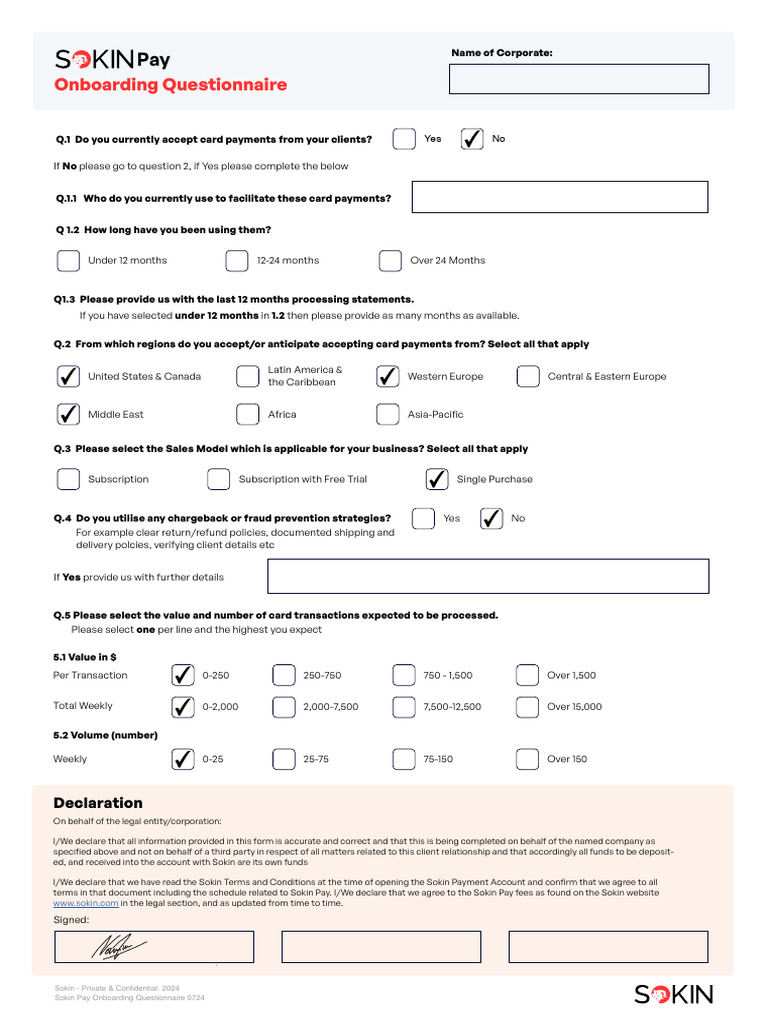 New SokinPay Onboarding Questionnaire 2024 | PDF | Payments | Business