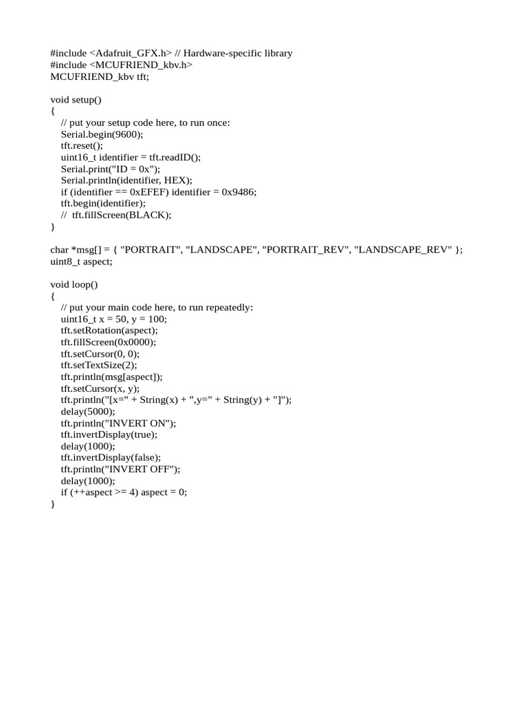 MCUFRIEND_kbv Tutorial Code Example | PDF