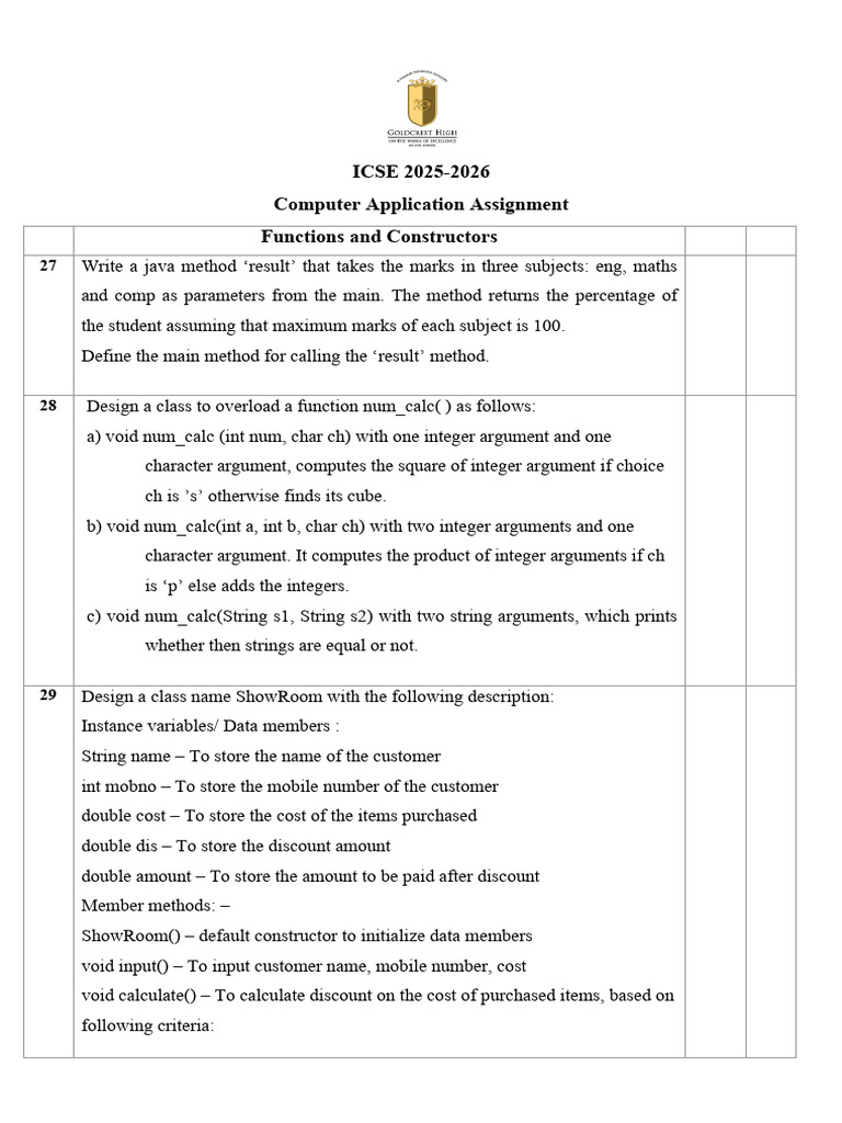 ICSE Practical Assignments For X 2025-26 (PART 4) | PDF | Parameter (Computer Programming ...