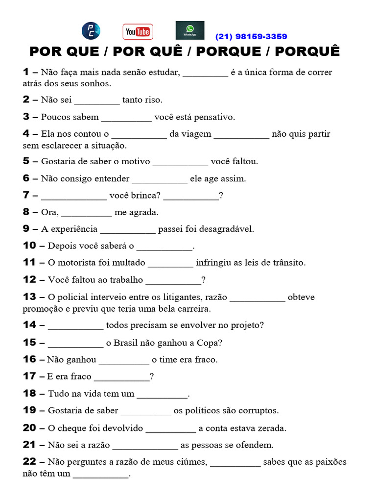 Uso Correto de Por que, Porque, Porquê | PDF
