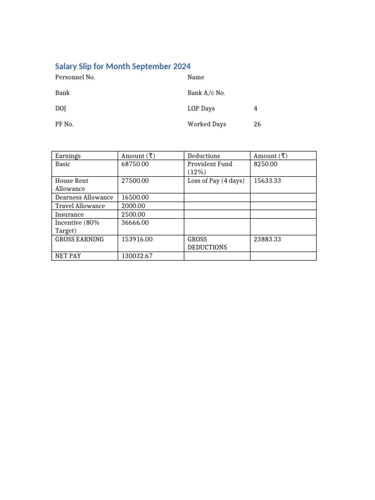 Salary Slip September 2024 | PDF