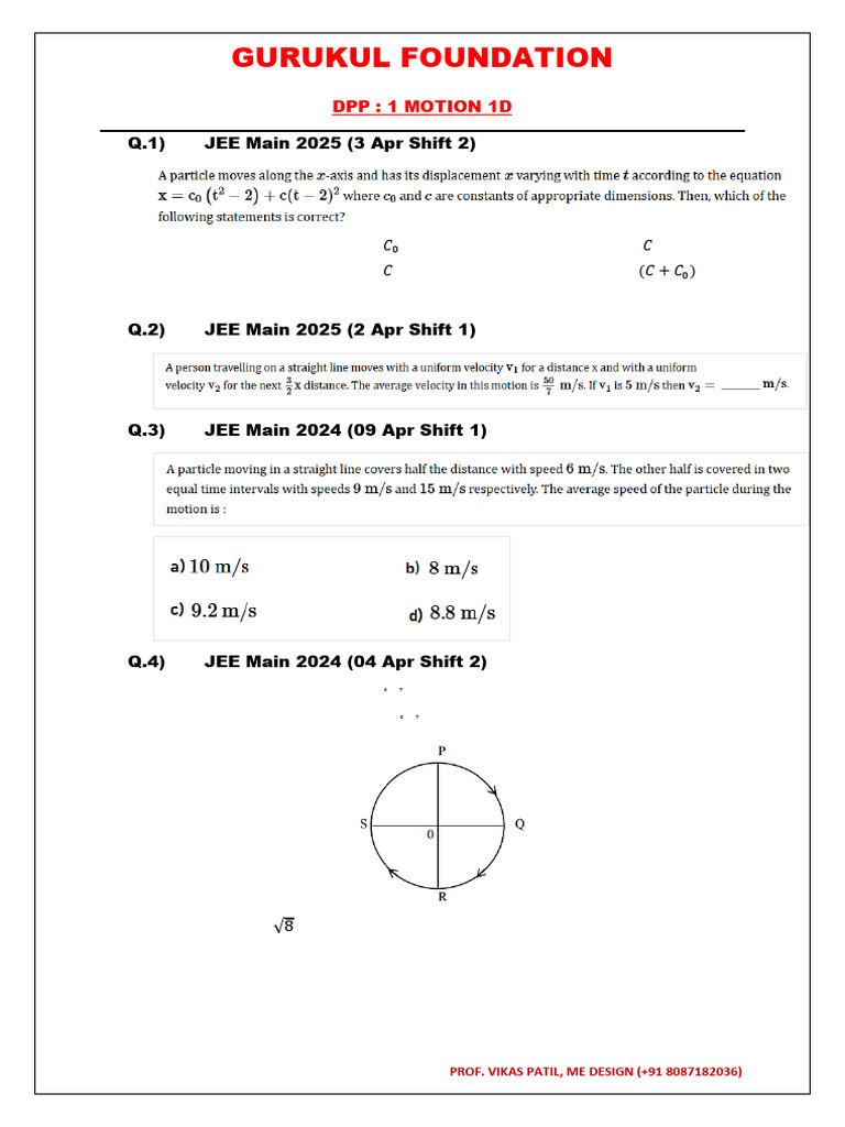 Motion DPP 01 | PDF