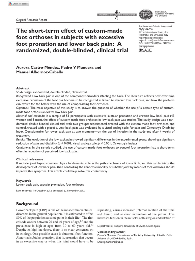 Castro Mendez Et Al 2013 The Short Term Effect of Custom Made Foot ...