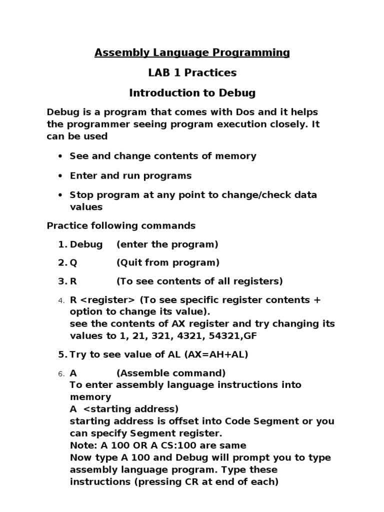 Debug Introduction | PDF | Assembly Language | Instruction Set