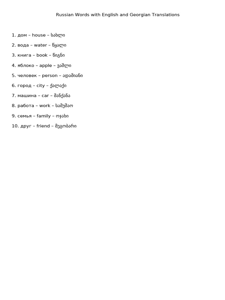 Russian Words GEO ENG | PDF